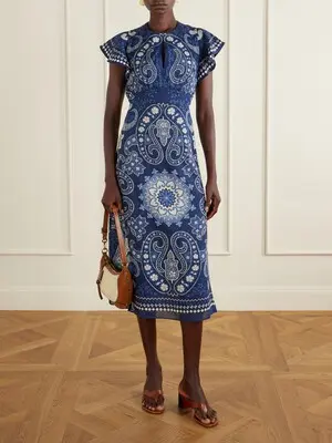 Sea Emelina Paisley-printed Ramie Midi Dress - Blue