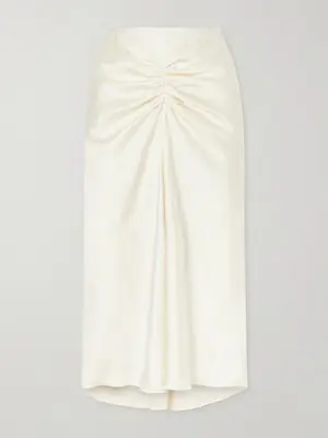 Victoria Beckham Bela Ruched Satin Midi Skirt - Neutrals