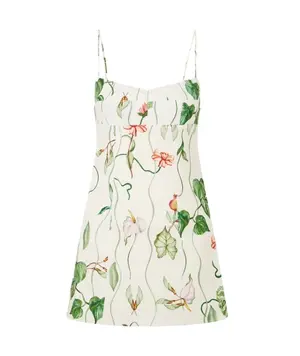 Cara Cara Cherry Printed Linen Mini Dress - Neutrals