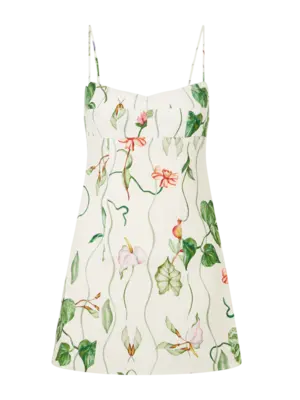Cara Cara Cherry Printed Linen Mini Dress - Neutrals