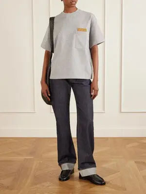 Bottega Veneta Intrecciato Suede-trimmed Organic Cotton-jersey T-shirt - Gray