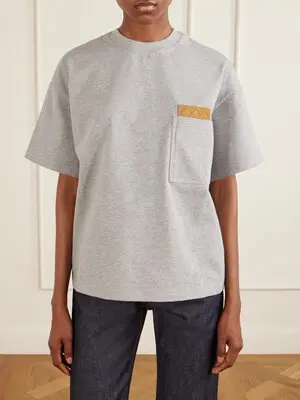 Bottega Veneta Intrecciato Suede-trimmed Organic Cotton-jersey T-shirt - Gray