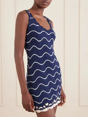 Cara Cara Orel Scalloped Striped Cotton Knit Mini Dress - Blue
