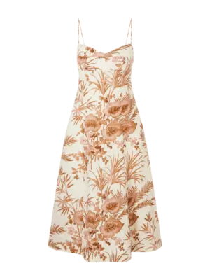 Cara Cara Cherry Floral-print Linen Midi Dress - Camel