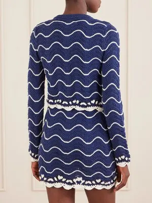 Cara Cara Louise Scalloped Striped Cotton Knit Cardigan - Blue