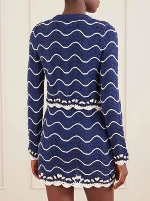 Cara Cara Louise Scalloped Striped Cotton Knit Cardigan - Navy