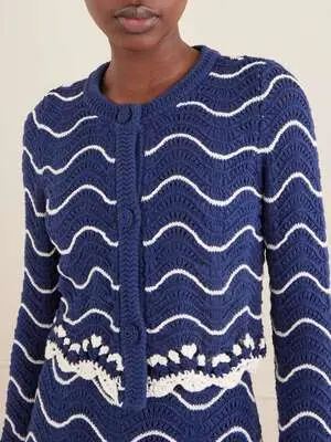 Cara Cara Louise Scalloped Striped Cotton Knit Cardigan - Navy