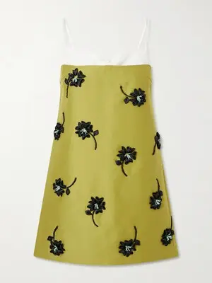 SHUSHU/TONG Corseted Floral Appliqué Mini Dress - Green