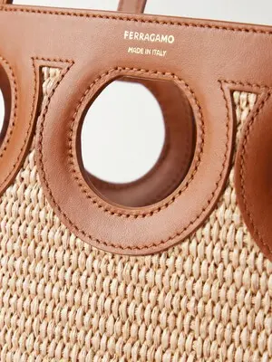 FERRAGAMO Gancio Raffia Tote Bag - Neutrals