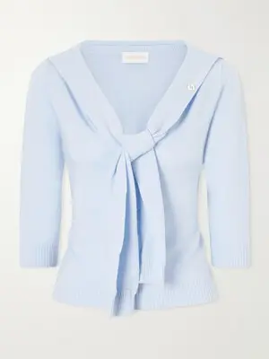 SHUSHU/TONG Logo-appliquéd Tie-detailed Wool Sweater - Blue