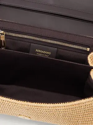 FERRAGAMO Mia' Raffia Cross Body Bag With Leather Trim