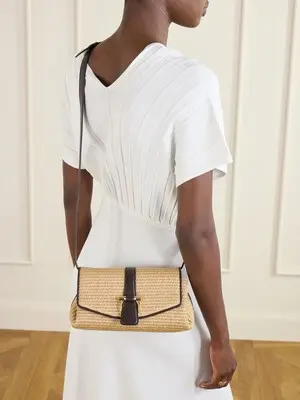 FERRAGAMO Mia' Raffia Cross Body Bag With Leather Trim