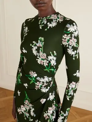 Erdem Gathered Floral-print Jersey Midi Dress