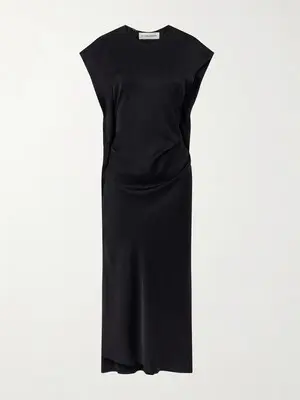 Victoria Beckham Gathered Satin Midi Dress - Black