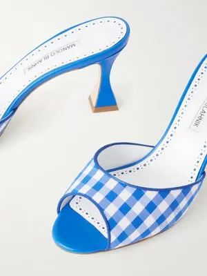Manolo Blahnik Jadara 70 Checked Woven Mules - Blue