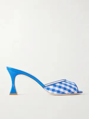 Manolo Blahnik Jadara 70 Checked Woven Mules - Blue