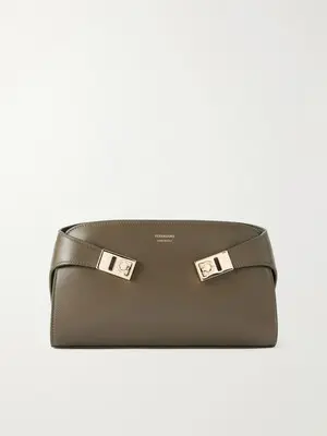 FERRAGAMO Hug Embellished Textured-leather Shoulder Bag - Green