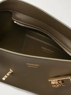 FERRAGAMO Hug Embellished Textured-leather Shoulder Bag - Green