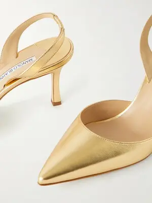 Manolo Blahnik Carolyne 50 Metallic Leather Slingback Pumps