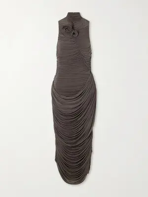 Magda Butrym Appliquéd Stretch-jersey Midi Dress - Brown