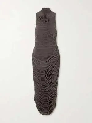 Magda Butrym Appliquéd Stretch-jersey Midi Dress - Chocolate