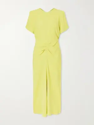 Victoria Beckham Bela Gathered Satin Midi Dress - Chartreuse
