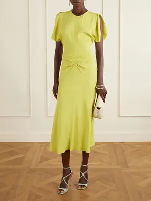 Victoria Beckham Bela Gathered Satin Midi Dress - Chartreuse