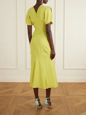 Victoria Beckham Bela Gathered Satin Midi Dress - Chartreuse