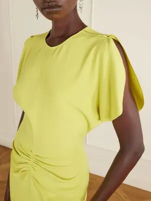 Victoria Beckham Bela Gathered Satin Midi Dress - Chartreuse