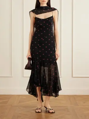 LIBEROWE Aubrey Floral-print Silk-chiffon Gown - Black
