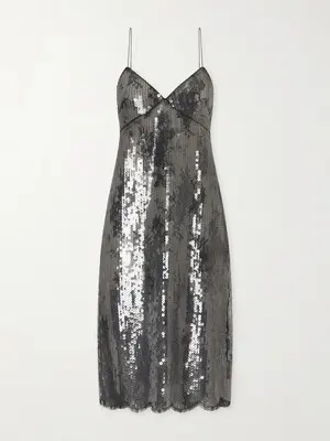 Veronica De Piante Aya Sequin Lace-trimmed Midi Dress - Black