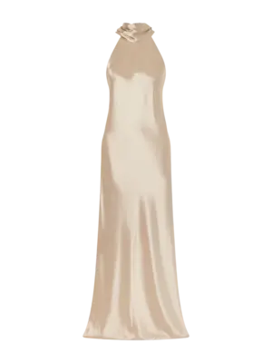 Galvan Sienna Satin Halterneck Gown - Gold