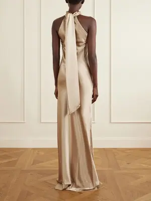 Galvan Sienna Satin Halterneck Gown - Gold