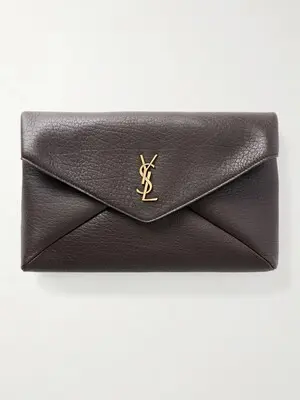 Saint Laurent Cassandre Large Textured-leather Clutch - Brown