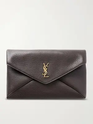 Saint Laurent Cassandre Large Textured-leather Clutch - Brown