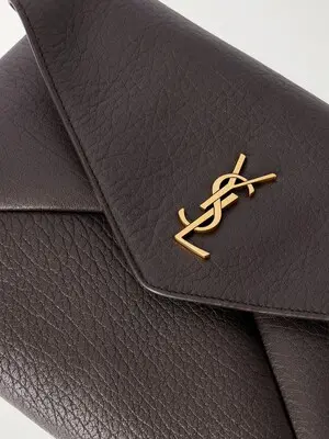 Saint Laurent Cassandre Large Textured-leather Clutch - Brown