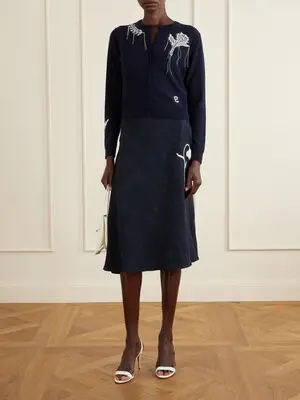 Erdem Embroidered Wool-blend Cardigan - Blue