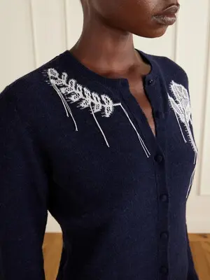 Erdem Embroidered Wool-blend Cardigan - Blue