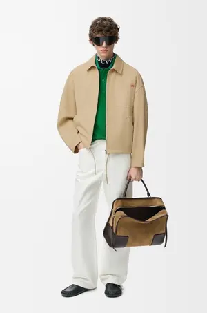 Loewe Cotton Twill Zip-up Jacket With Embroidered Logo - Beige
