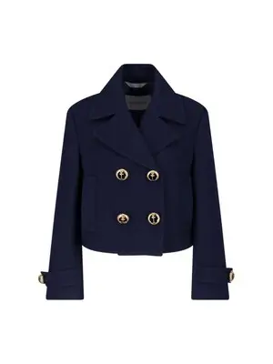 Balenciaga Cropped Double-breasted Caban Jacket - Blue