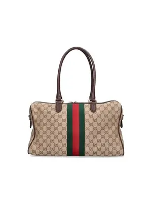 Gucci Large Duffle Bag "borsetto" Canvas Gg Monogram - Beige