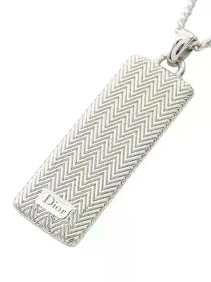 Dior Guilloche Logo Plate Pendant Necklace