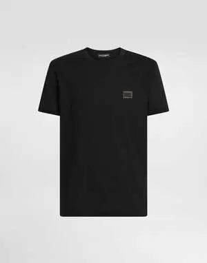 Dolce & Gabbana Cotton T-shirt With Logo Plate - Black