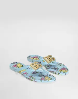 Dolce & Gabbana Rubber Beachwear Slides With Floral Print And Dg Logo - Multicolor