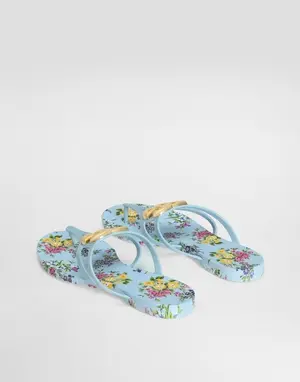 Dolce & Gabbana Rubber Beachwear Slides With Floral Print And Dg Logo - Multicolor