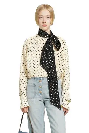 Valentino Garavani Polka Dot Tie Neck Blouse - Beige