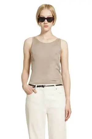 Saint Laurent Ribbed Viscose Tank Top - Beige