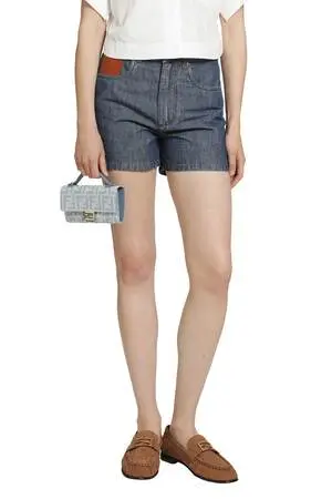 Fendi Chambray Denim Mini Shorts - Blue