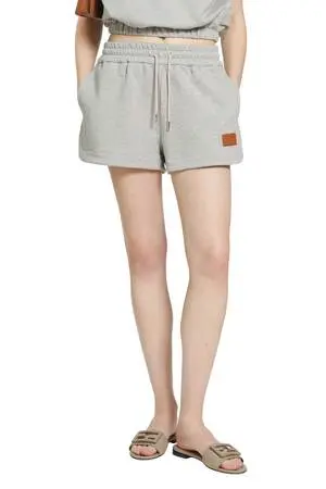 Fendi Cotton Jersey Shorts With Leather Logo Patch - Grey