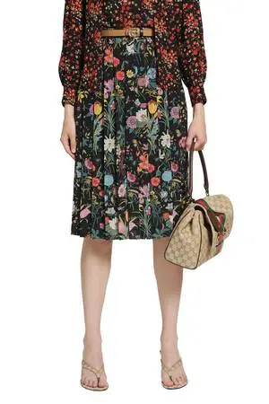 Gucci Printed Silk Midi Skirt - Black